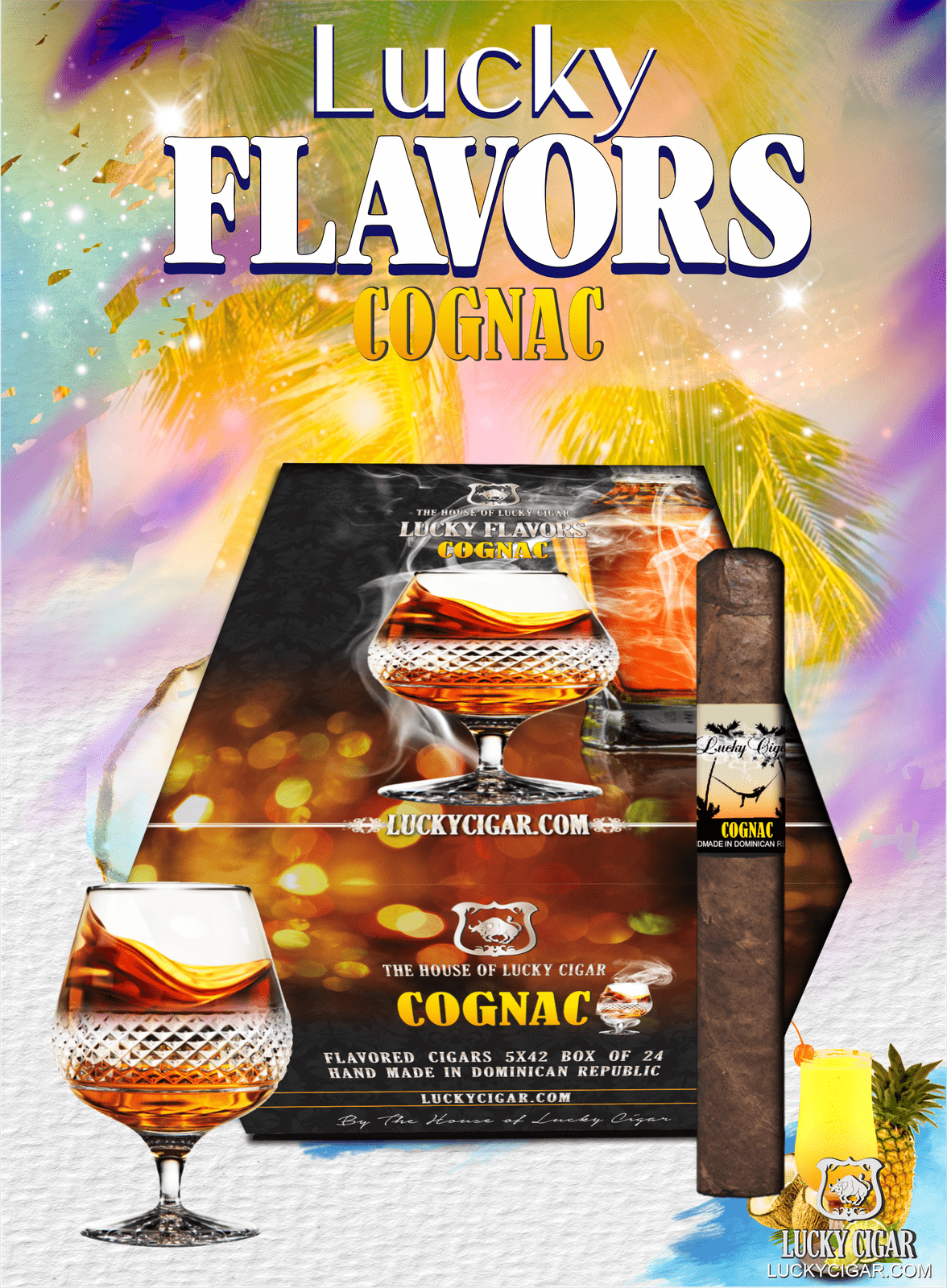 Flavored Cigars: Lucky Flavors Cognac 5x42 Box of 24 – Lucky Cigar