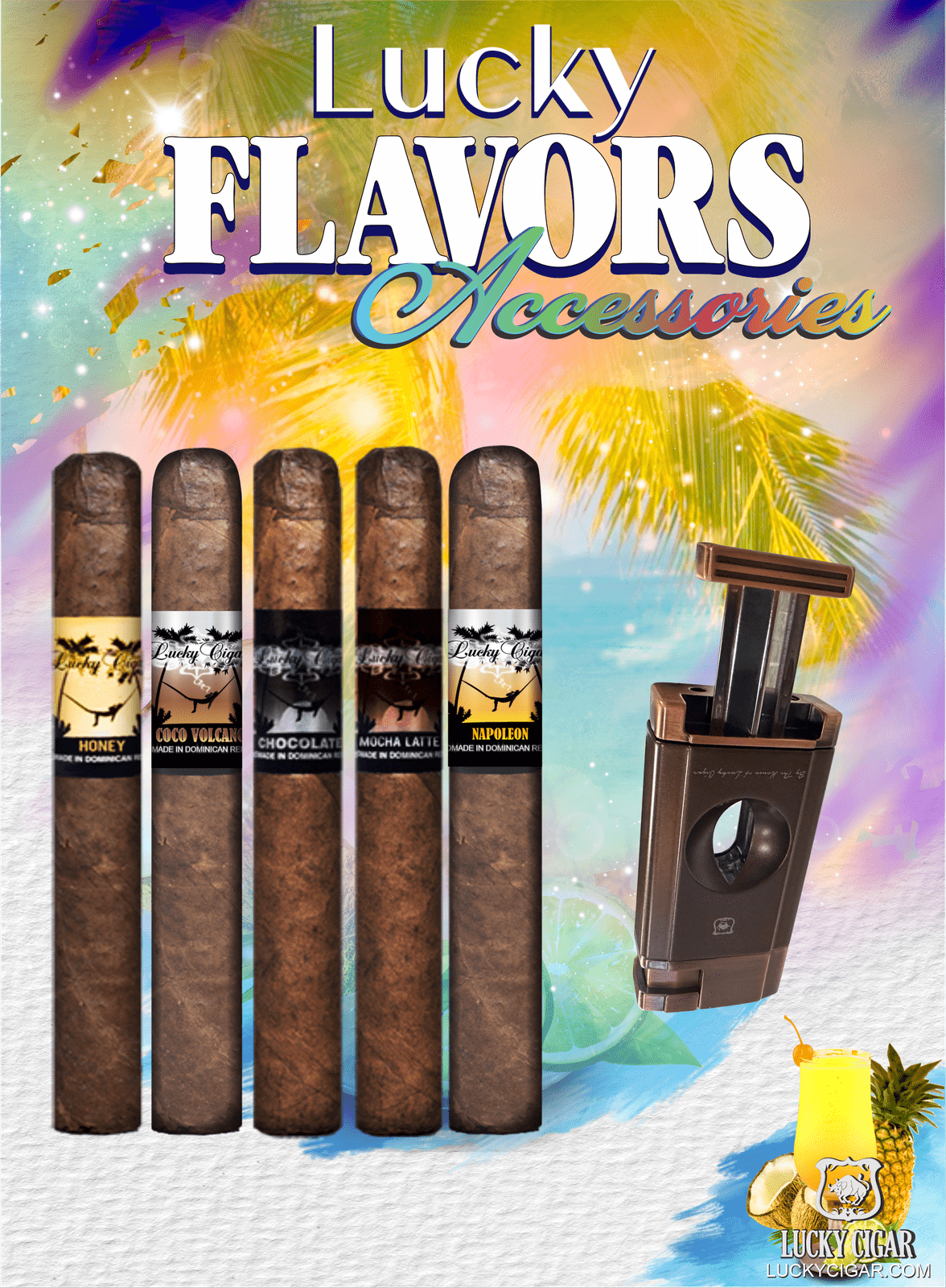 Flavored Cigars: Lucky Flavors 5 Cigar Set with Torch Cutter – Lucky Cigar