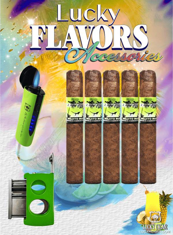 Flavored Cigars: Lucky Flavors 5 Mojito Rum Cigar Set with Torch