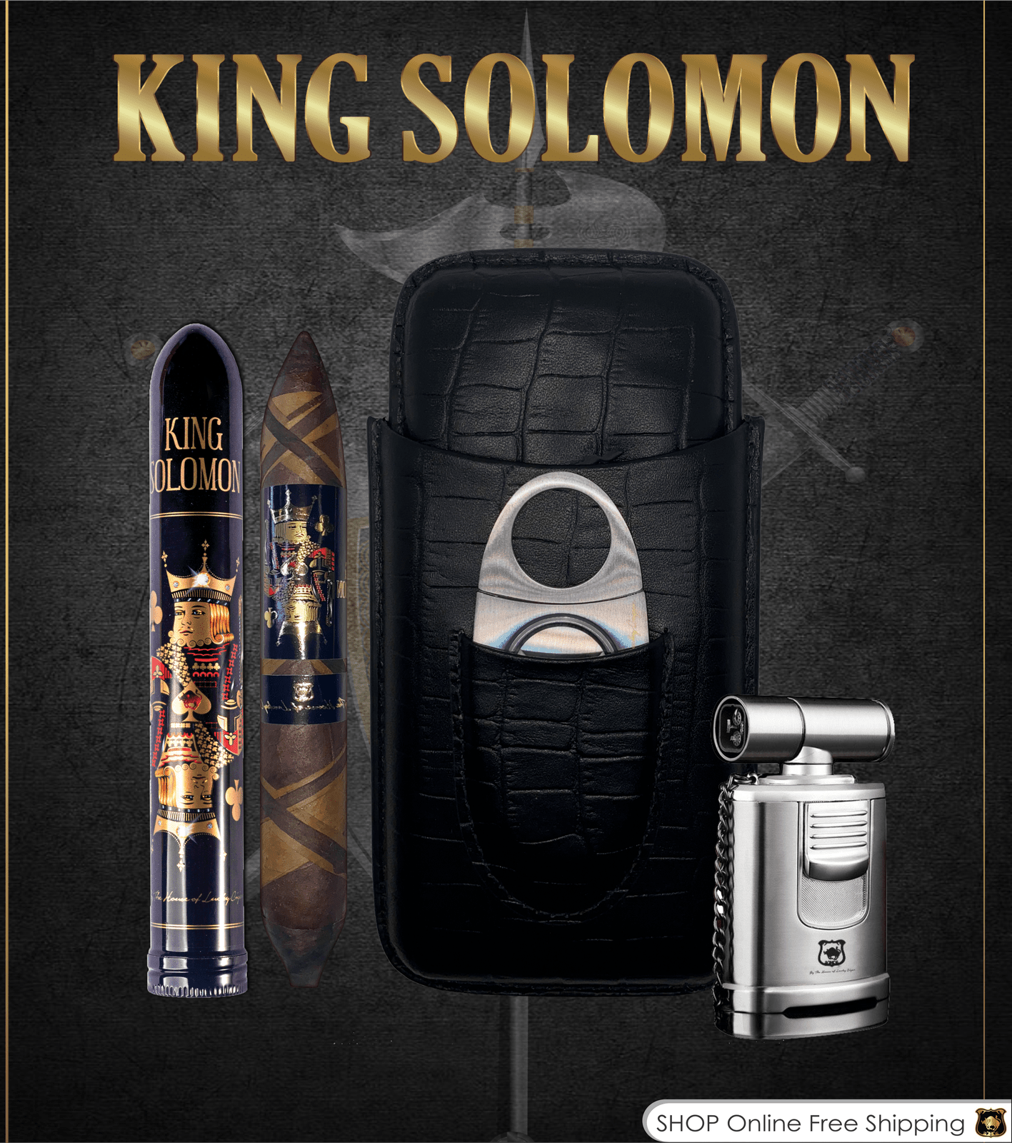 1 Solomon 7x60 Cigars with Humidor, Cutter, Gun Torch Set – Lucky Cigar