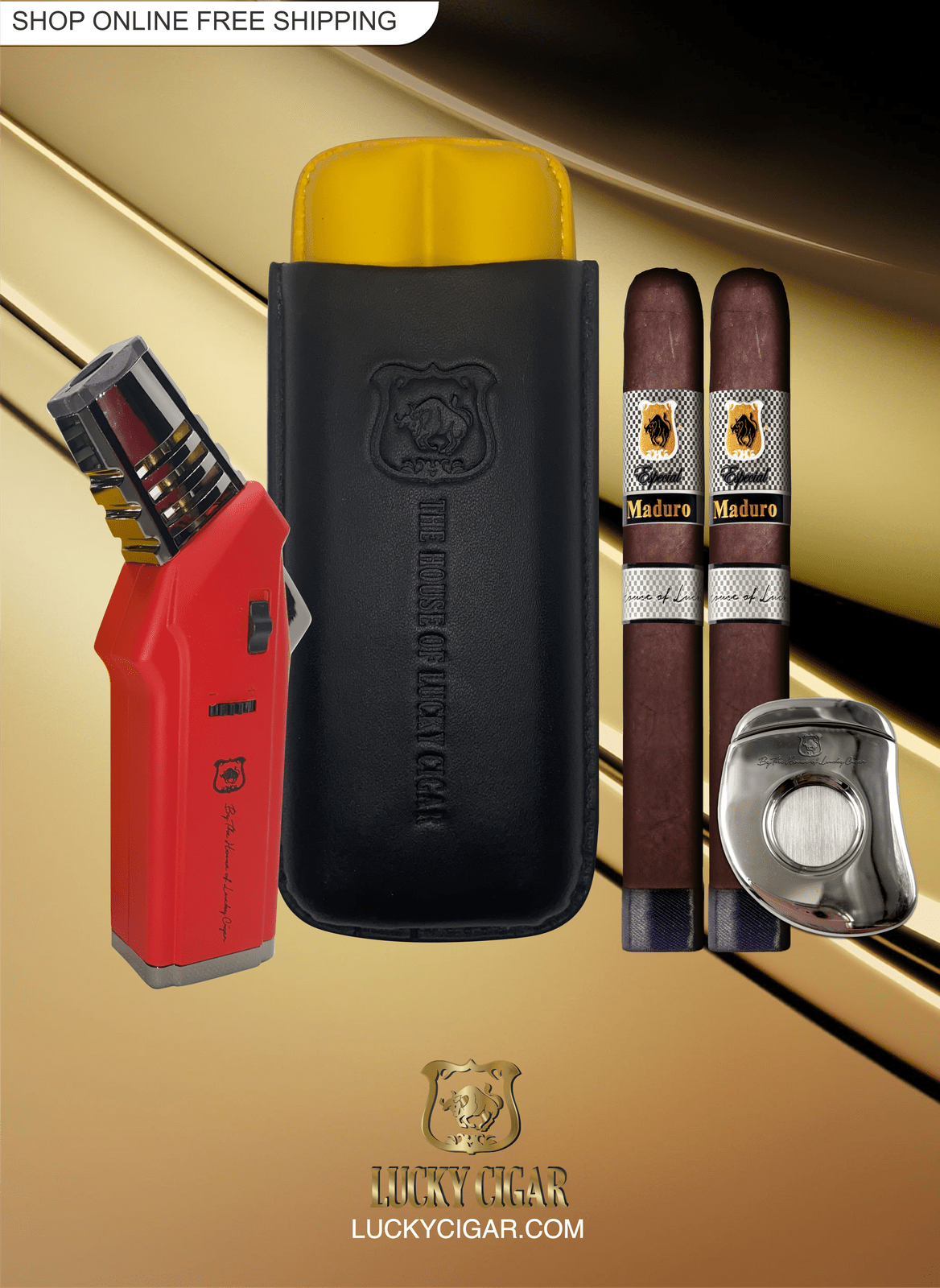 Especial Maduro Cigars Set with Humidor, Cutter, Torch – Lucky Cigar