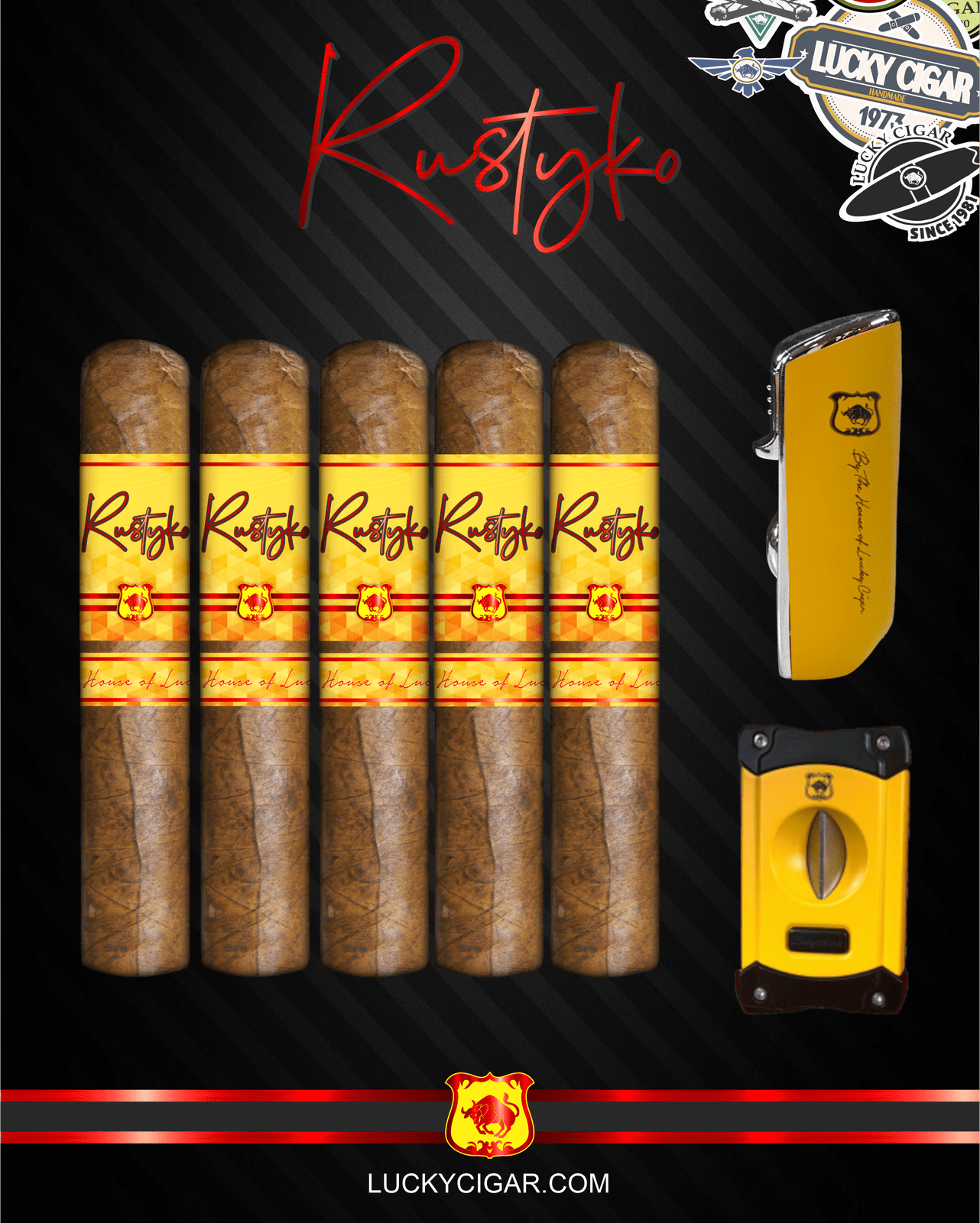 Rustyko Robusto Cigars 5x54 - Yellow Lighter & V Cutter – Lucky Cigar