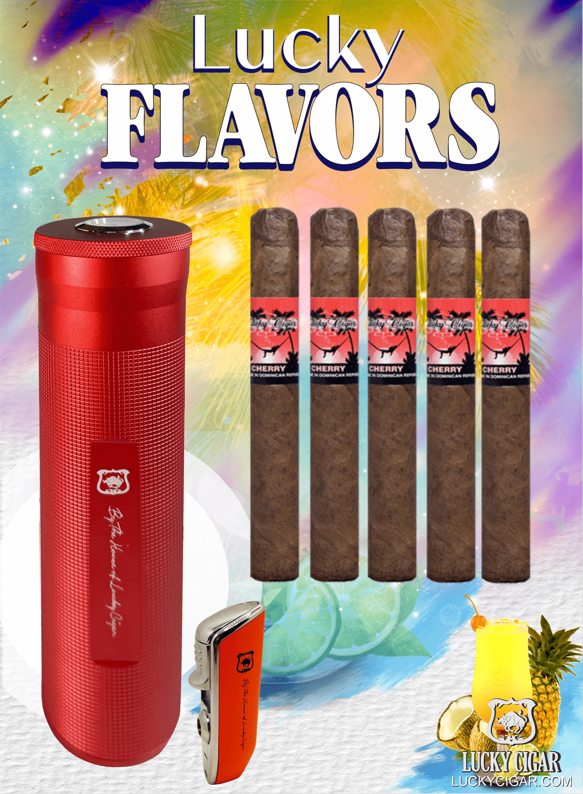 Cherry Cigar Set with Travel Humidor & Lighter – Lucky Cigar