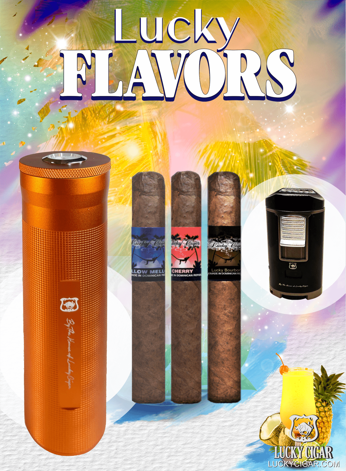 Lucky Flavors 3 Cigar Set with Travel Humidor and Lighter – Lucky Cigar
