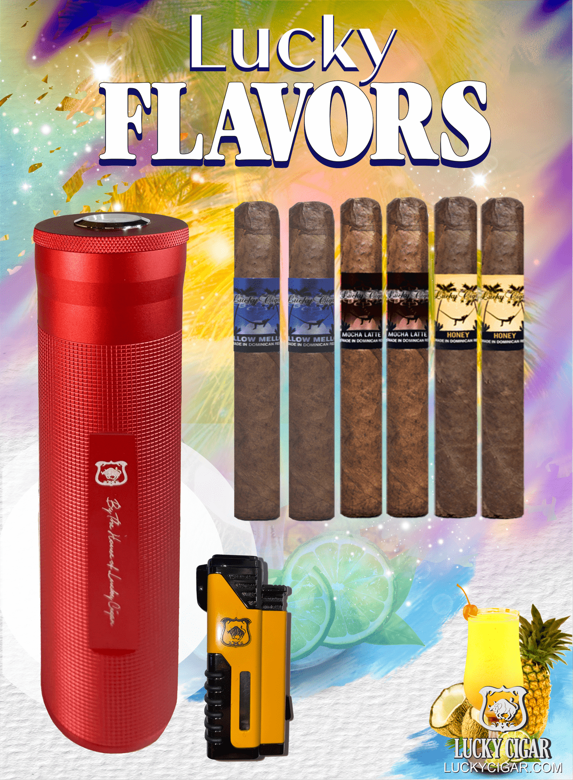 Flavored Cigars: Lucky Flavors 6 Cigar Set with Travel Humidor and Lig ...