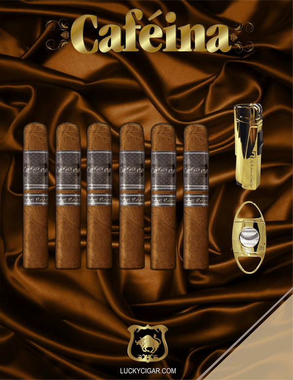 Infused Cigars: Set of 6 Cafeina Medium Roast Toro 6x52 Cigars with Li