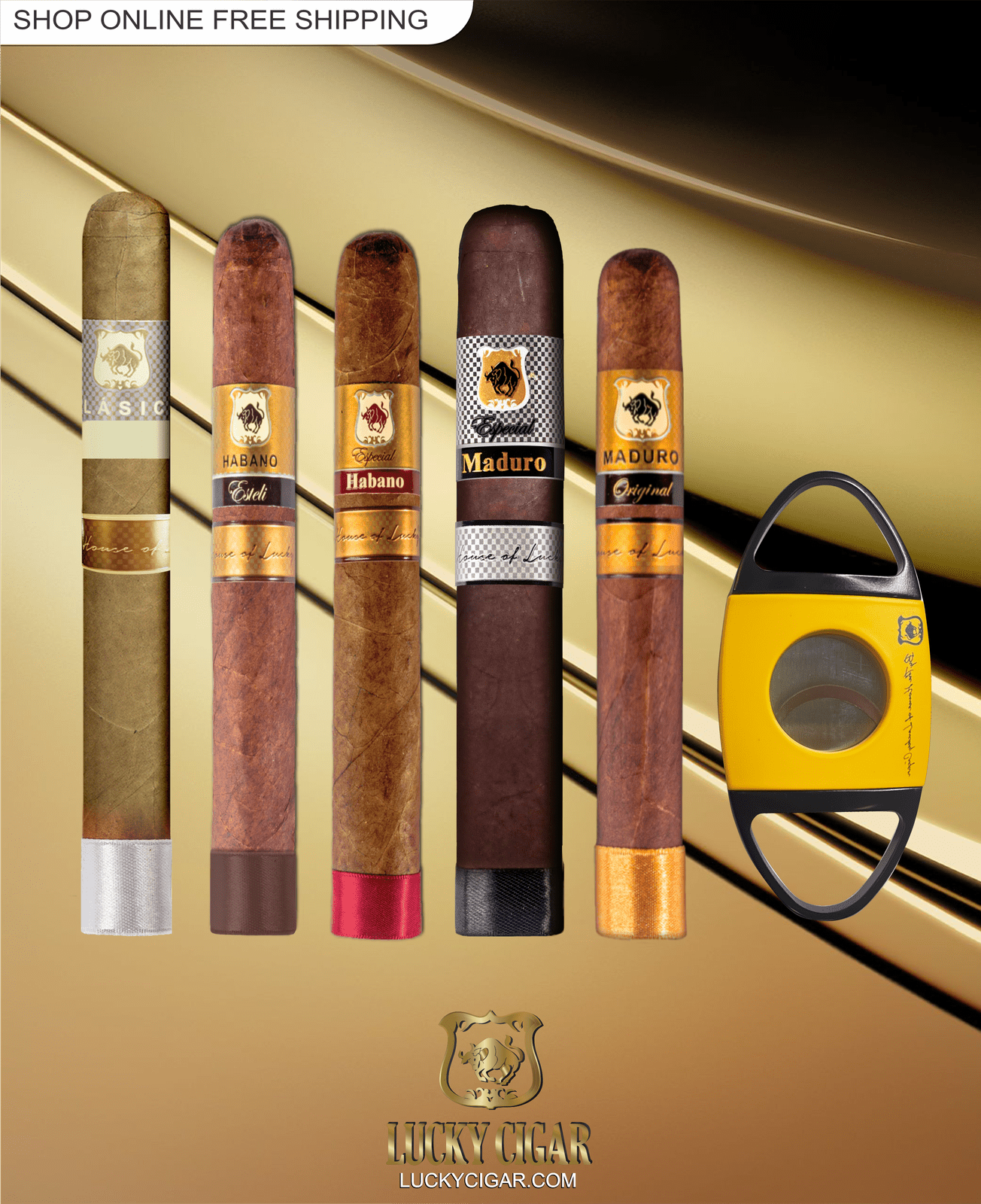 Lucky Cigar Sampler Sets: Set of 5 Toro 6x50 Cigars with Cutter