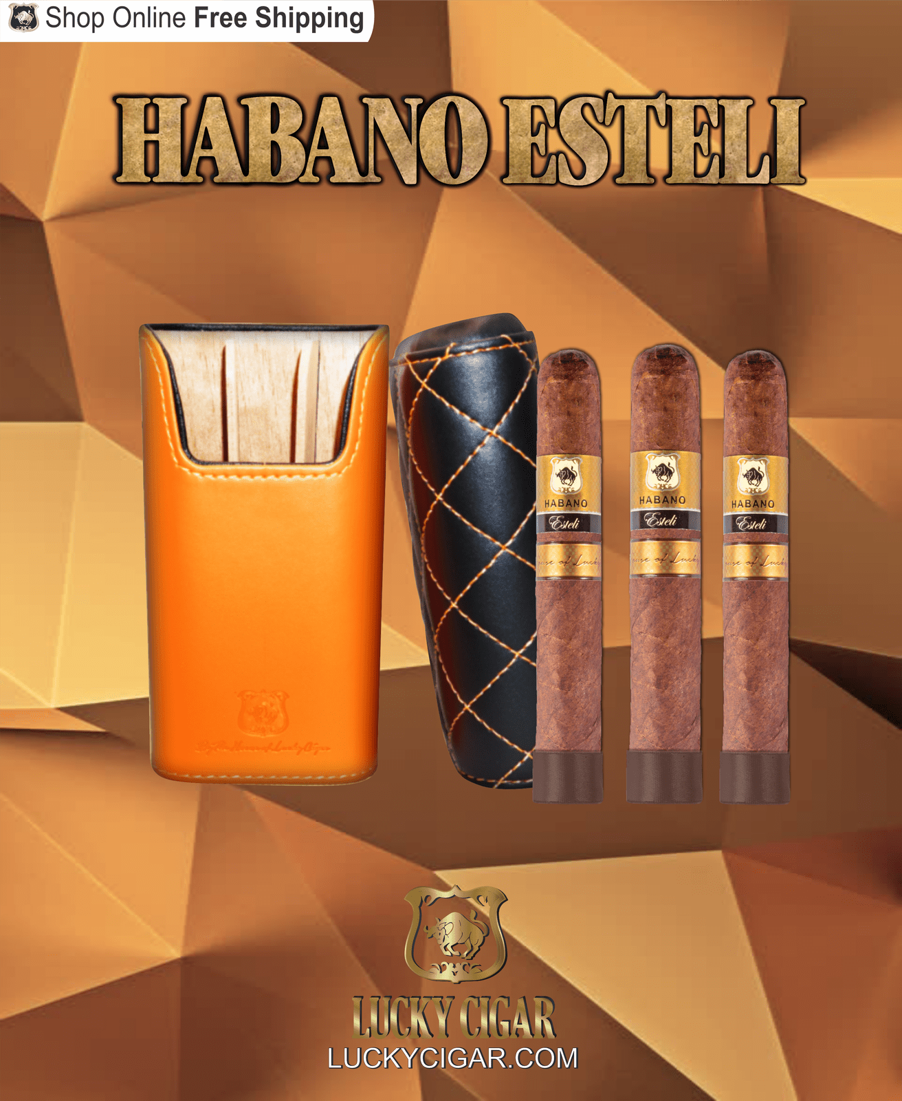 Habano Esteli by Lucky Cigar: Set of 3 Cigars, 3 Toro with Humidor
