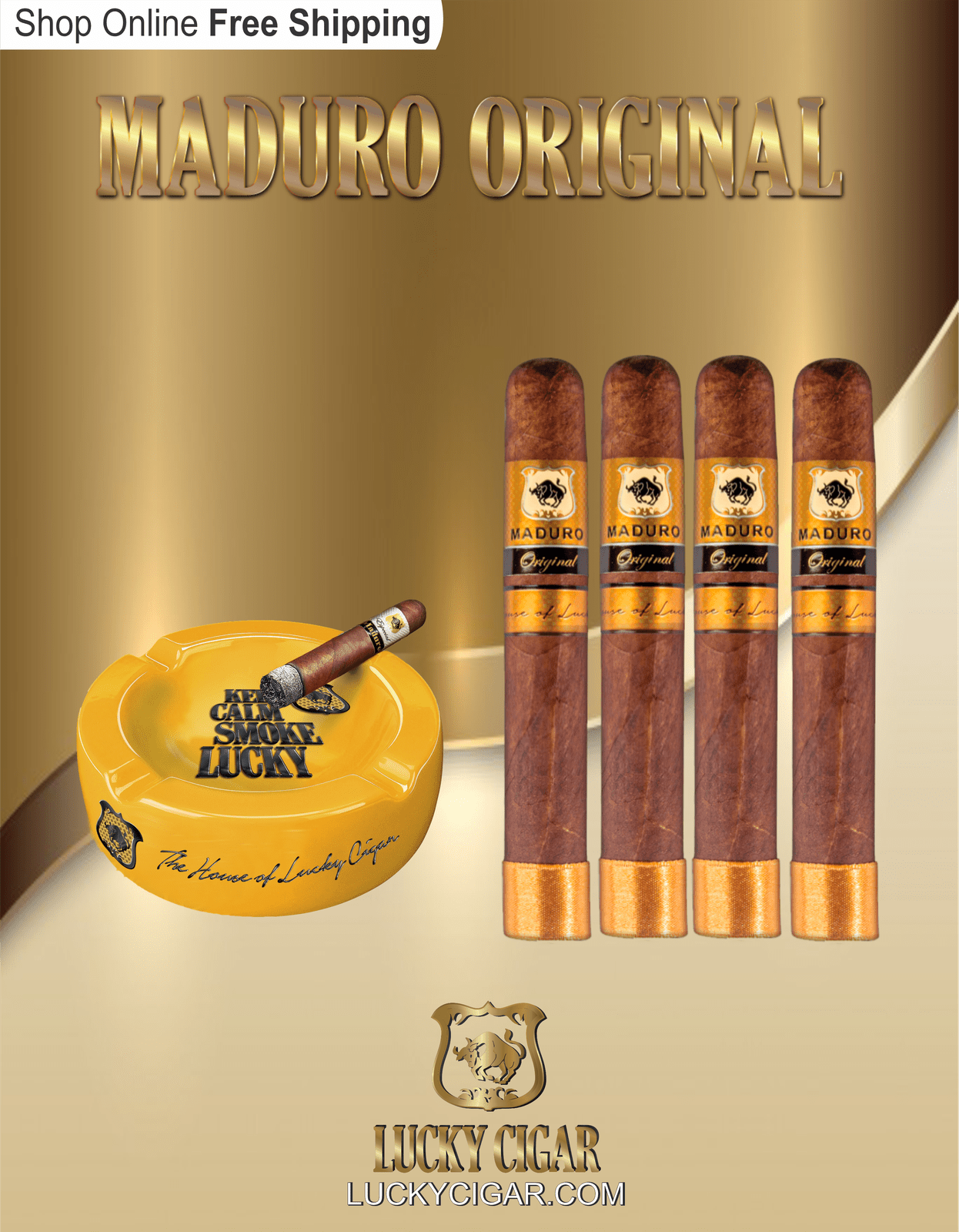 Set of 4 Maduro Original Toro 6x50 Cigars with Ashtray – Lucky Cigar