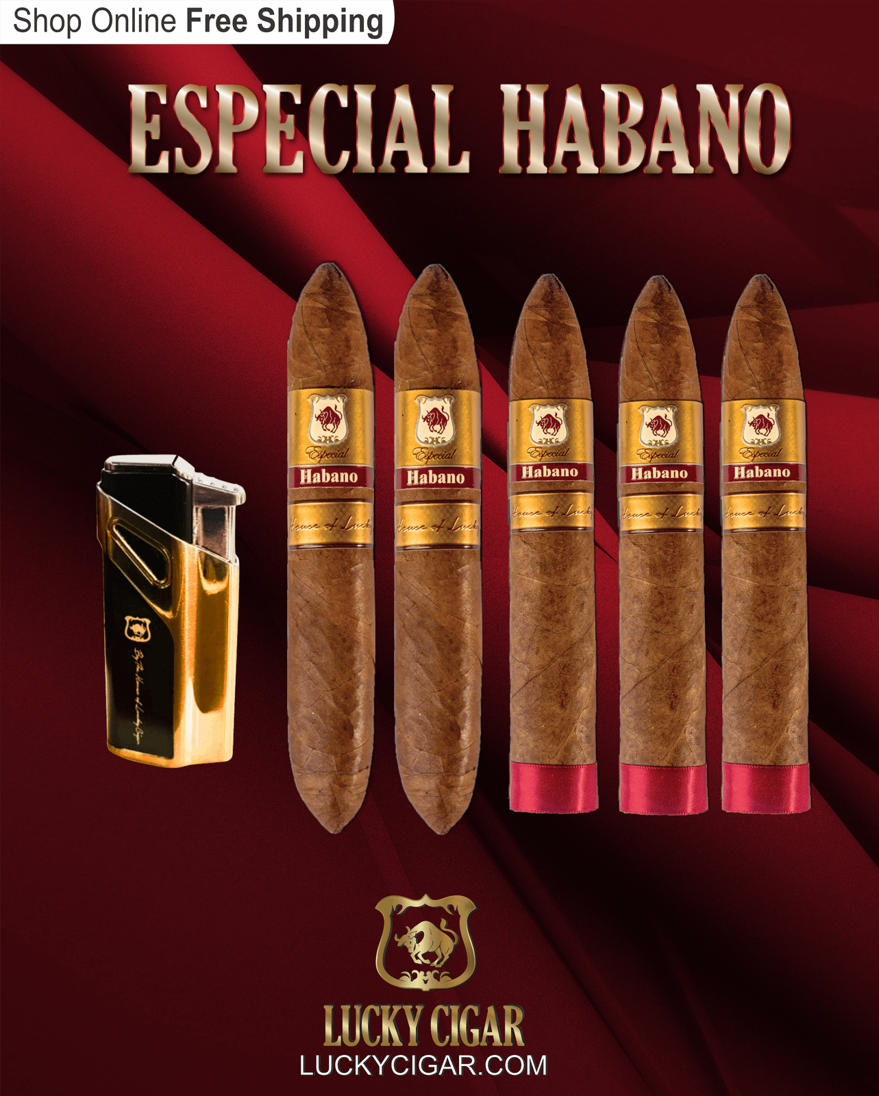 Especial Habano by Lucky Cigar: Set of 5 Cigars with Lighter