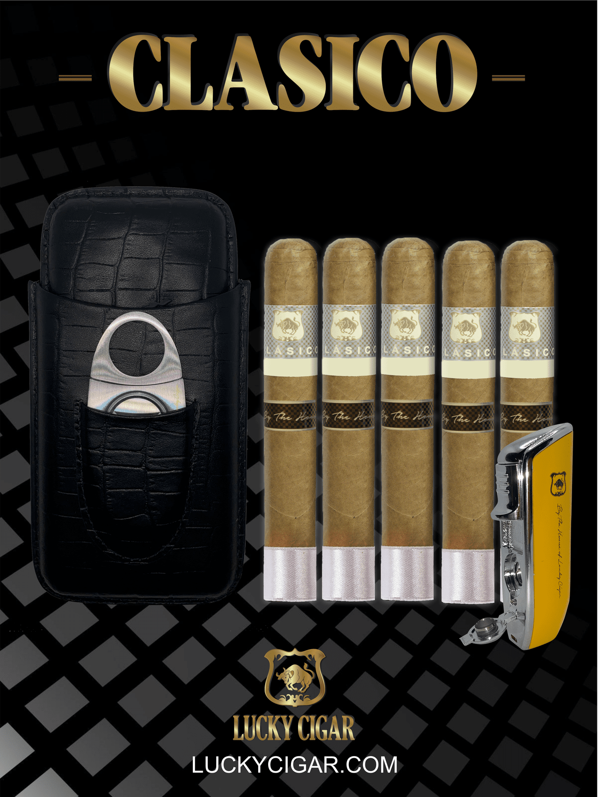 Classico by Lucky Cigar: Set of 5 Cigars, 5 Toro with Humidor, Torch