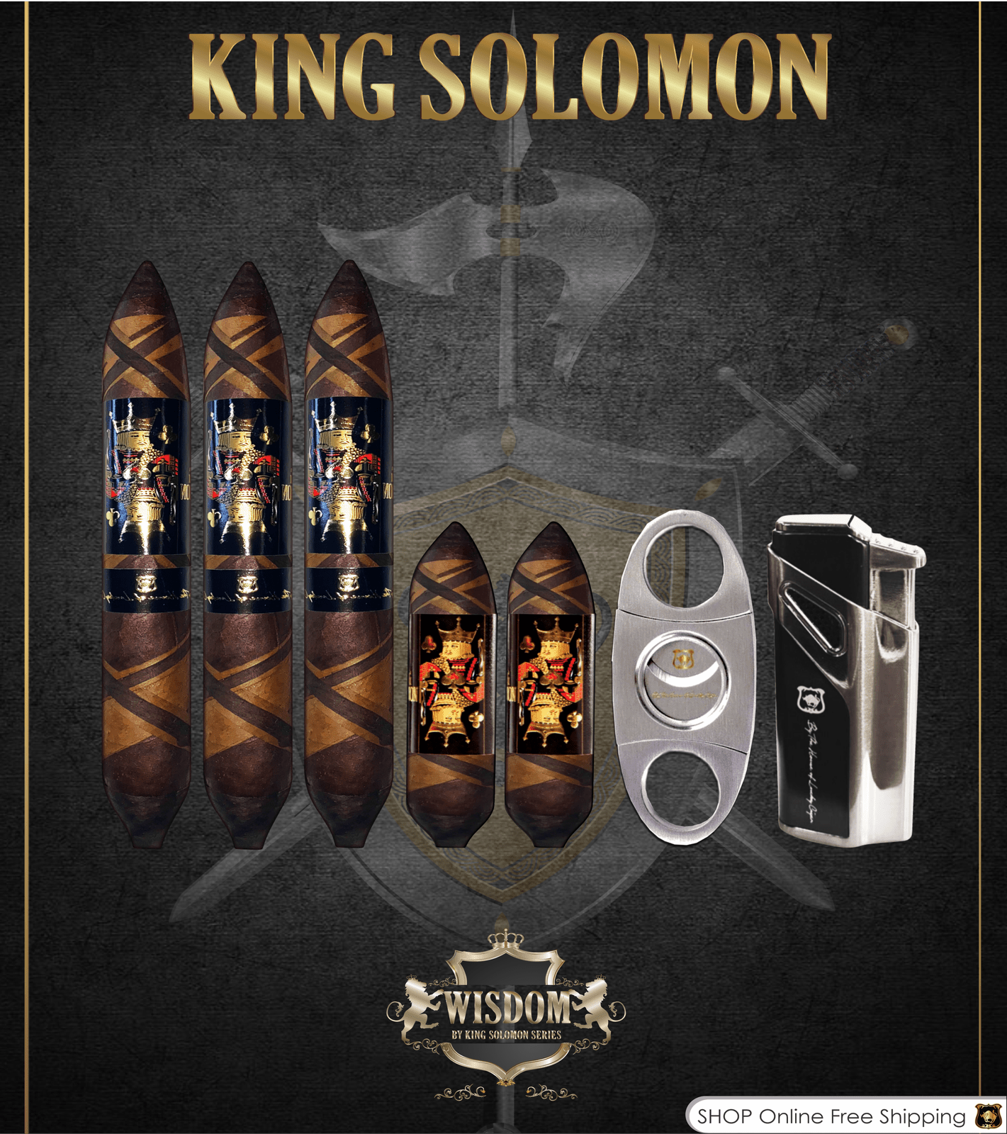 Wisdom 4x60 Cigar Set of 2, 3 King Solomon 7x58 Cigar, Cutter, Lighter ...