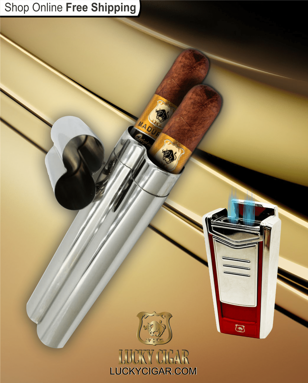 Set of 2 Maduro Original Cigars with Torch, Travel Humidor Tube – Lucky ...