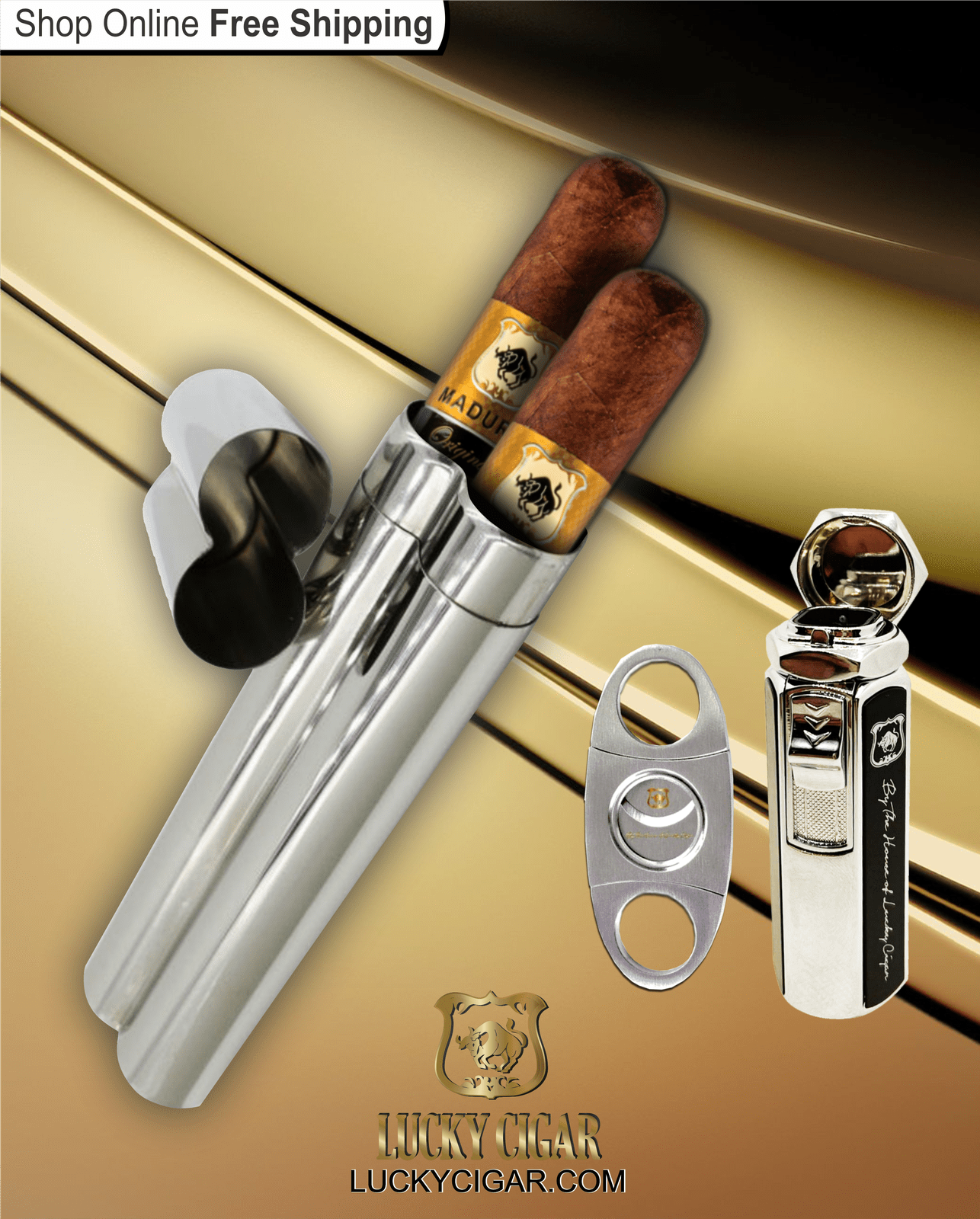 Cigar Set: 2 Maduros, Torch, Cutter & Humidor – Lucky Cigar